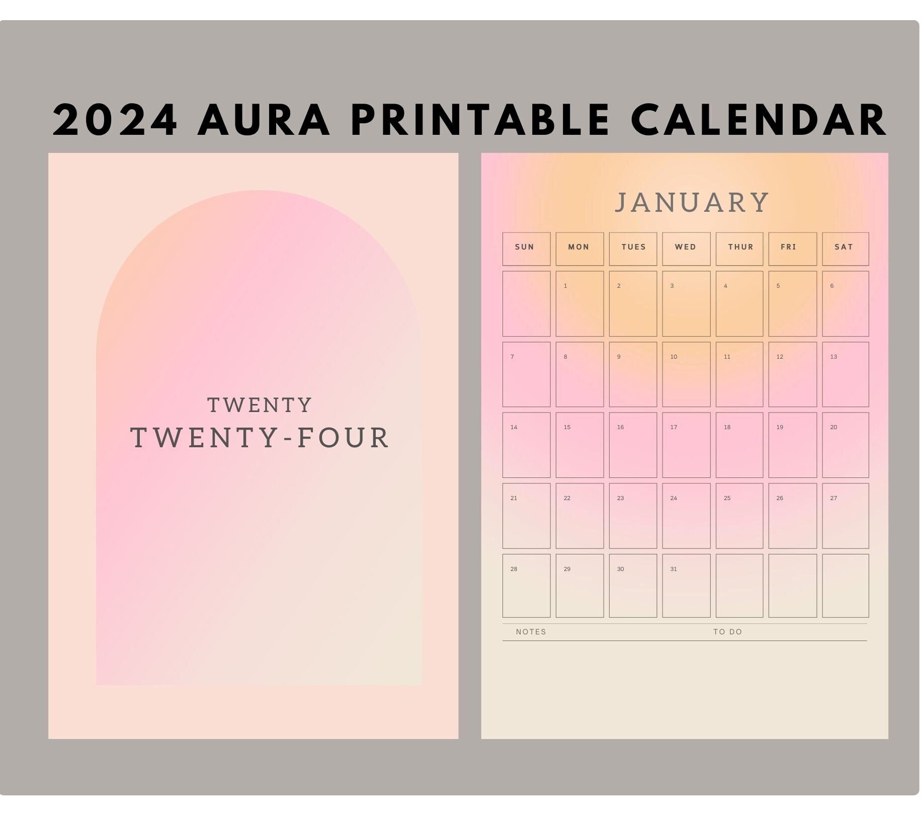 2024 Aura Calendar Printable 2024 Calendar Gradient Calendar Aura ...