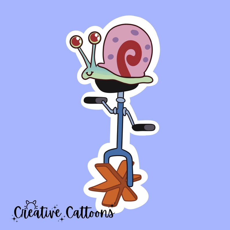 Sponge Cartoon Snail on Bike Sticker - 90s/2000s TV Gary on Unicycle ...