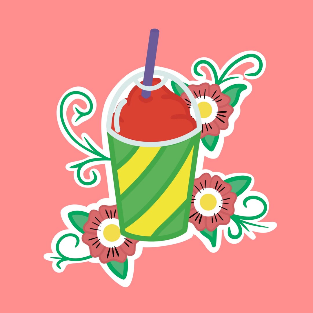 Icee Frozen Drink Tattoo Style Floral Sticker; Bright, Colorful Slurpee ...
