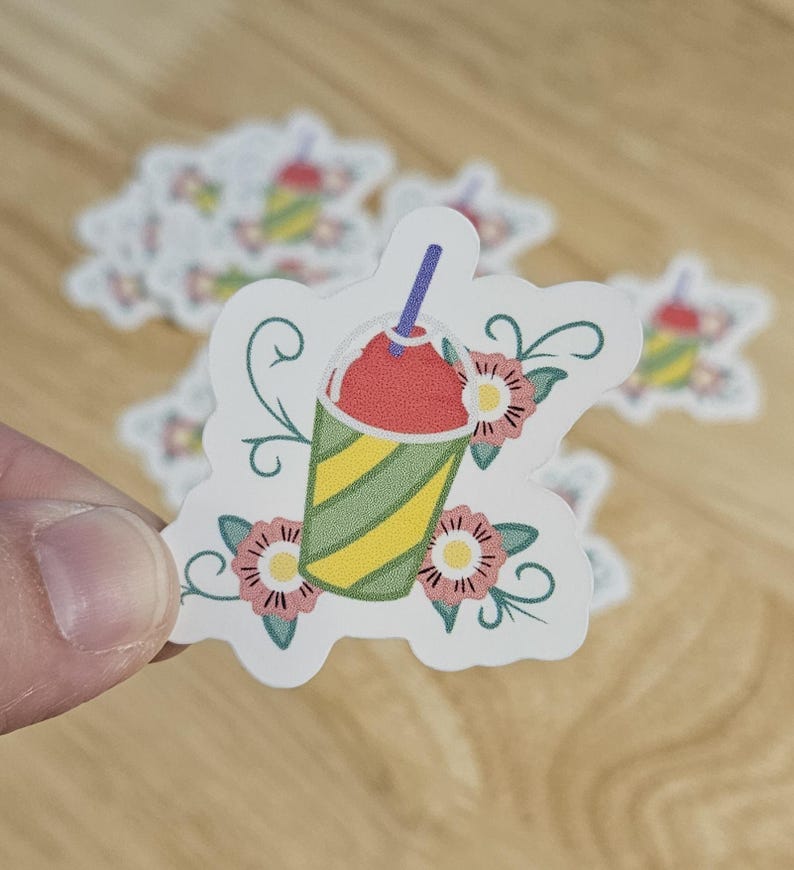 Icee Frozen Drink Tattoo Style Floral Sticker; Bright, Colorful Slurpee ...