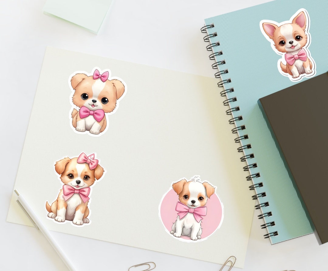 Coquette Dog Stickers of Adorable Puppy Sticker With Pink Bow Dog With ...