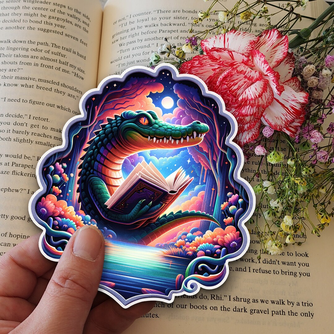 Alligator Fantasy Reader Sticker, Book Lover Gift, Bookish Accessories ...