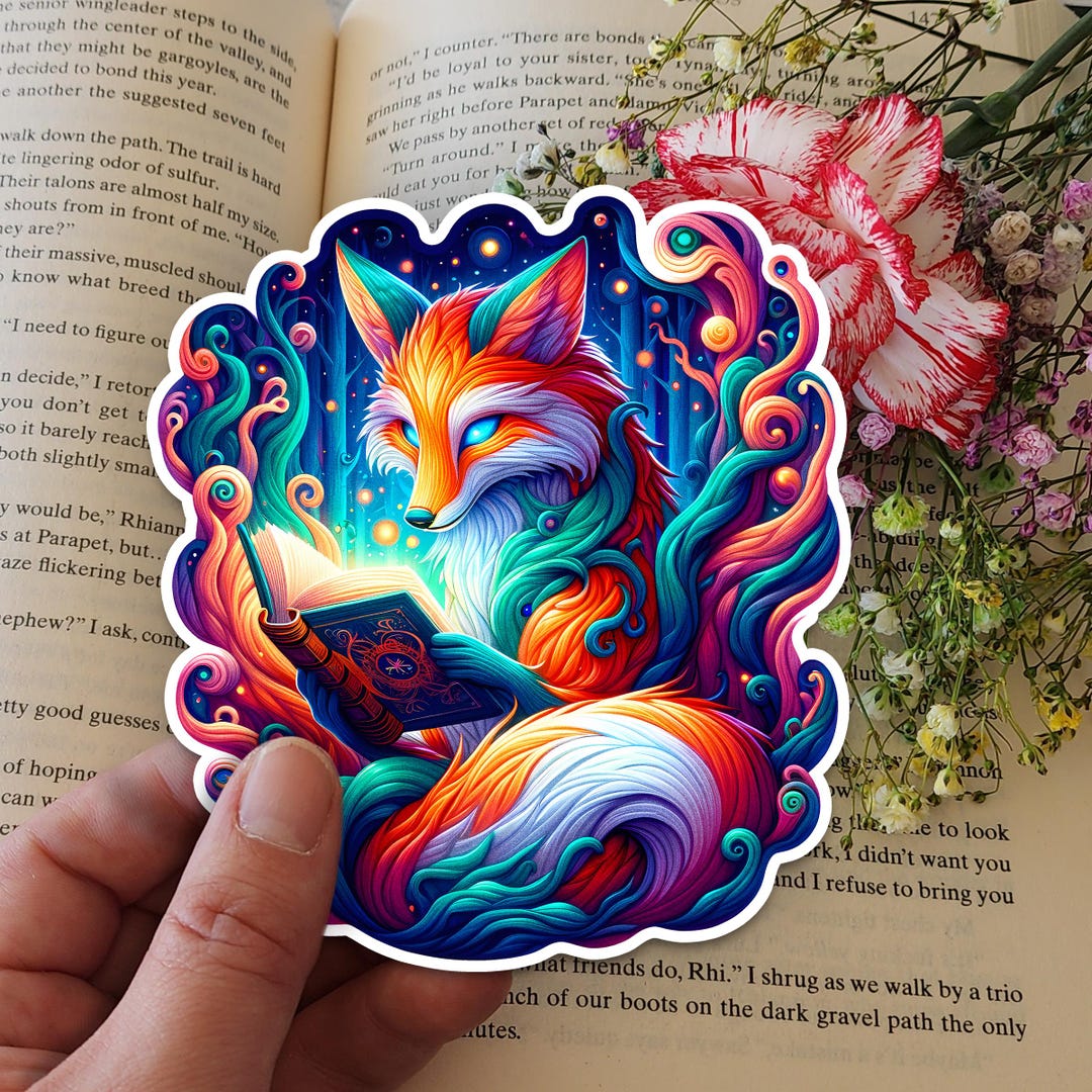 Spirit Fox Fantasy Reader Sticker, Gift for Book Lover, Kindle Sticker ...