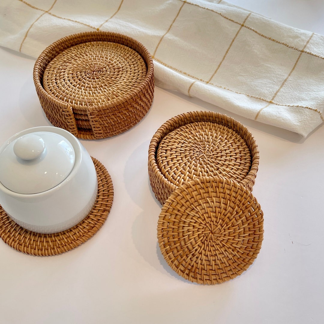 Rattan Coasters for Drinks Wooden Coffee Table Handmade Farmhouse ...