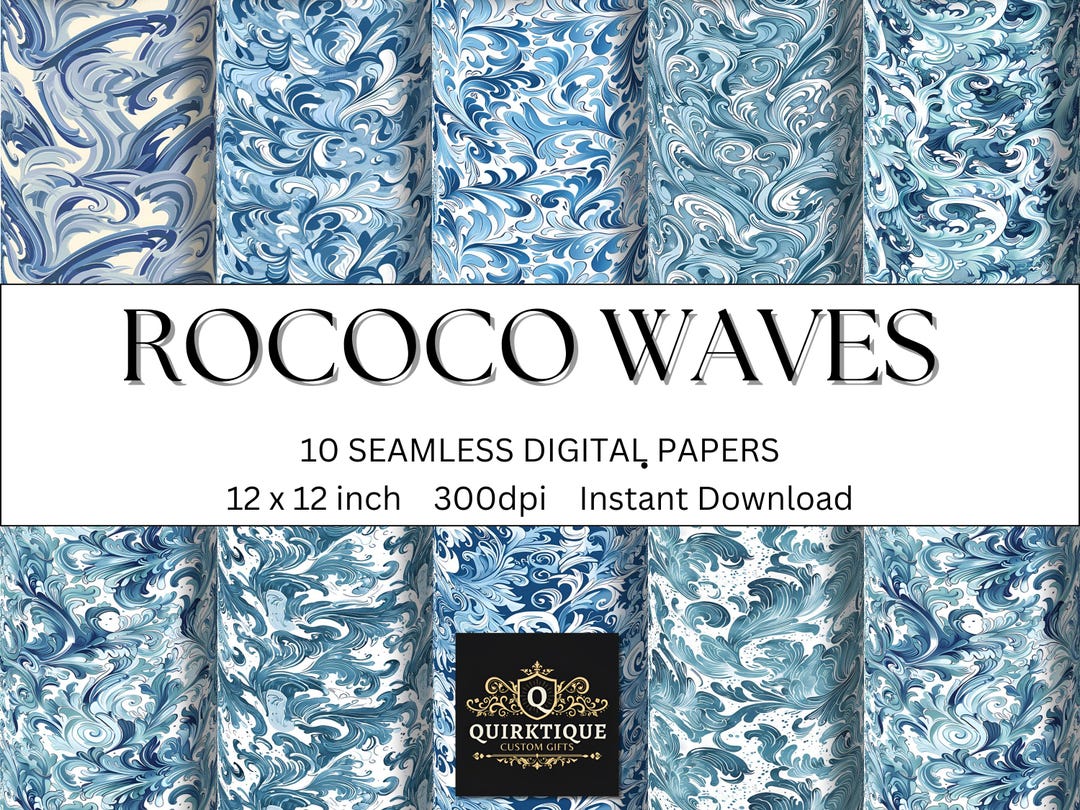 Blue Digital Rococo Waves Paper - Backgrounds - 10 Papers - 12in X 12in ...