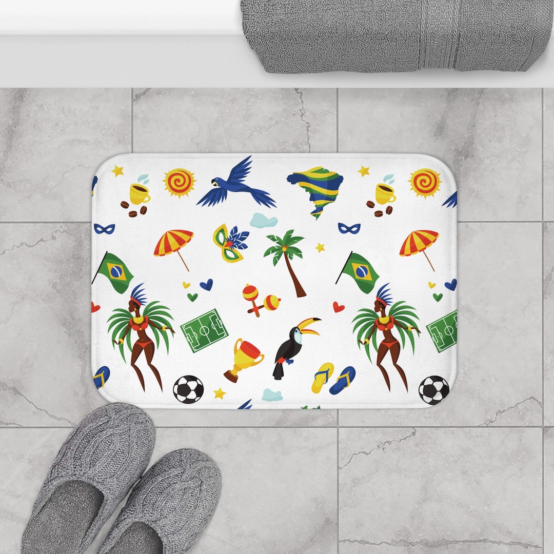 Brazilian Design Bath Mat Cute Anti Slip Bath Rug White Bath Mat for ...