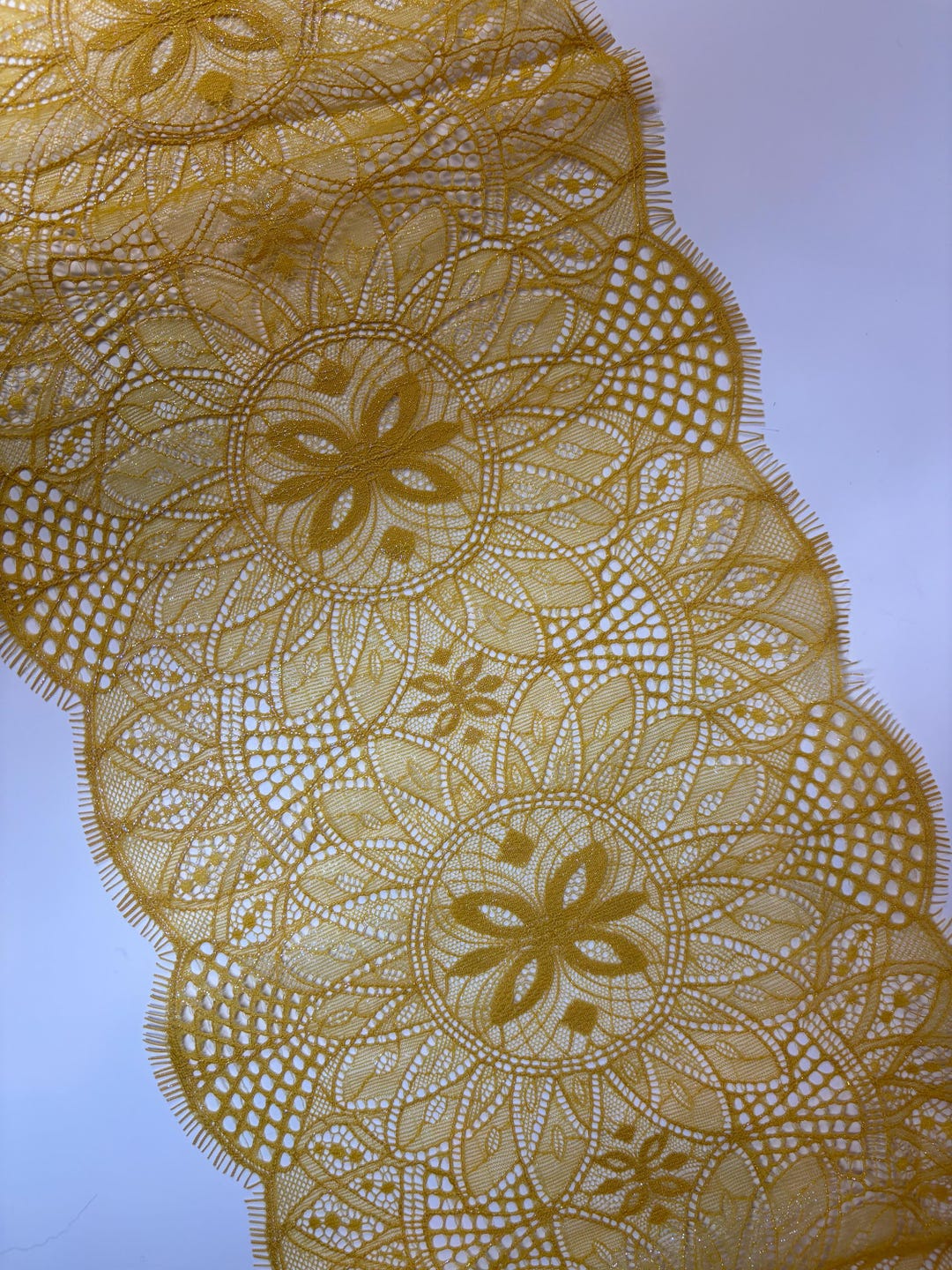 Luxury Mustard Yellow Chantilly Lace Trim-22cm(8 Inches) Wide, Shiny ...