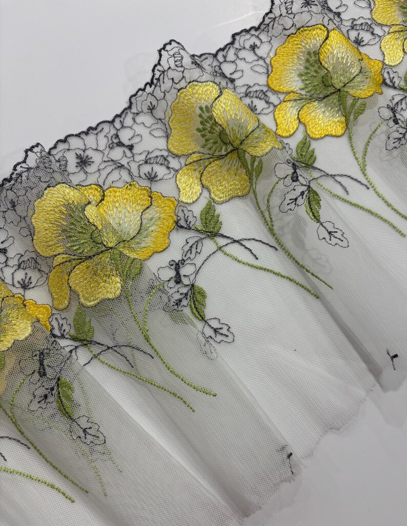 Floral Embroidered Lace Non-stretch Embroidered Mesh Lace With Yellow ...