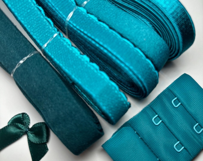 Teal Lingerie Elastic Kit, Soft Stretch Elastic Set for Bra & Panty ...