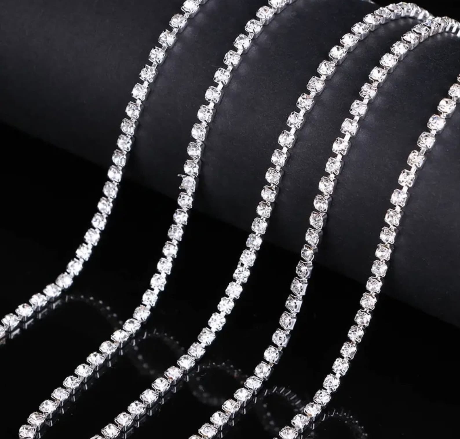 Silver Rhinestone Chain by Yard With Clear Crystal in Silver Setting-2. ...