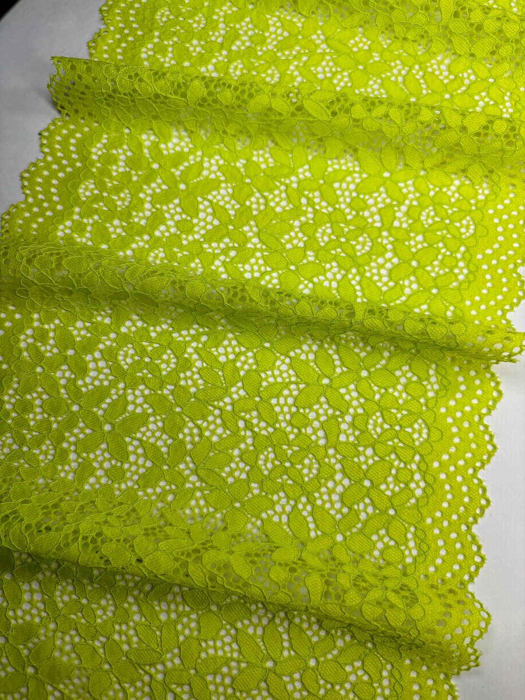 Neon Green Embroidery Tulle Lace Trim, Elastic Bright Mesh Lace Fabric ...