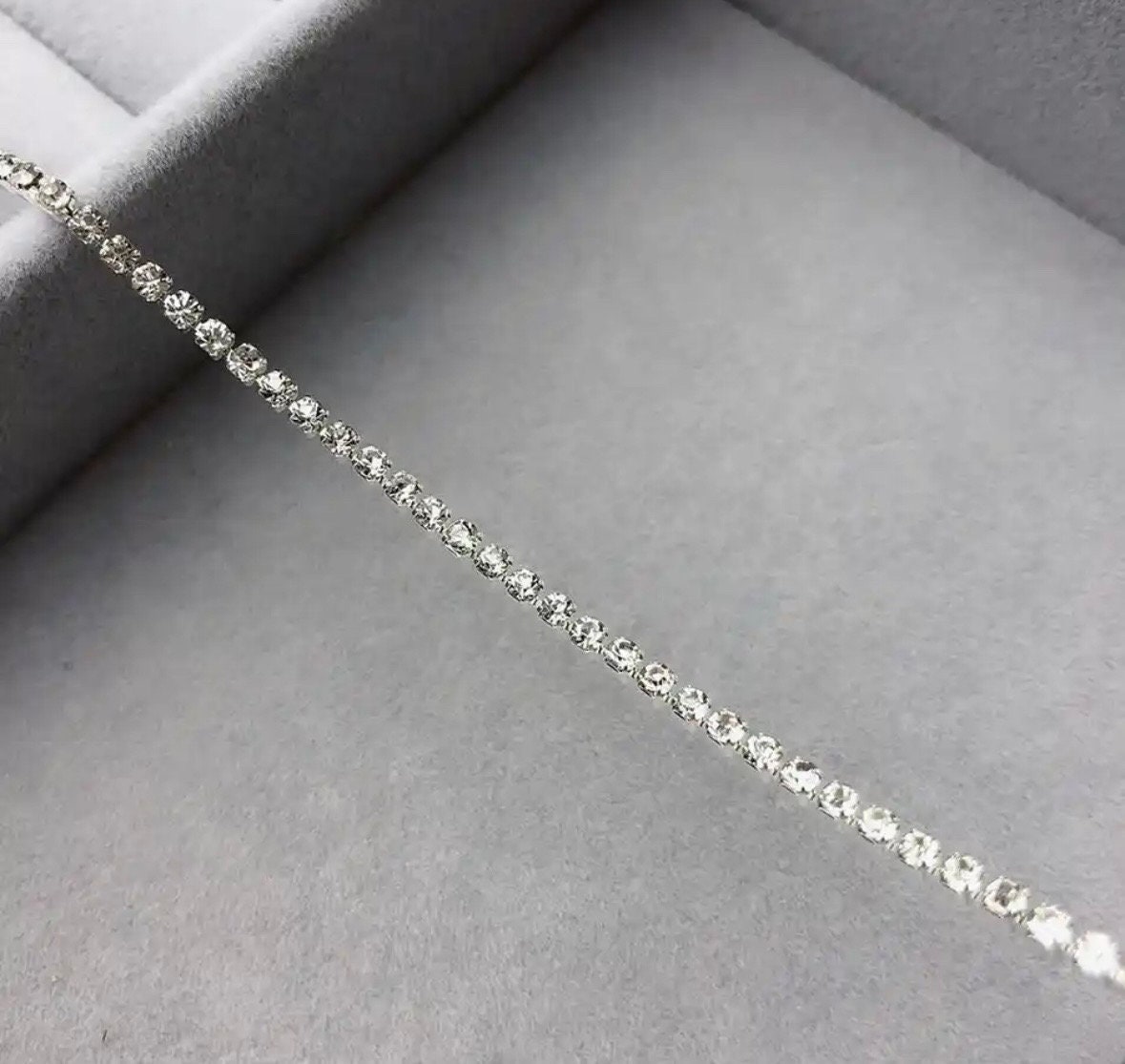 Silver Rhinestone Chain by Yard With Clear Crystal in Silver Setting-2. ...