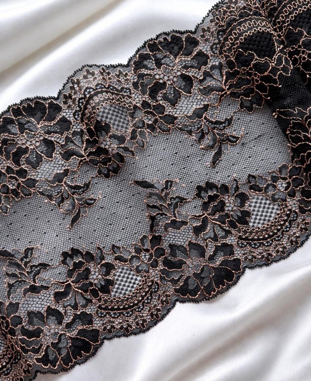 Black Stretch Lace Trim 7.5 Inch (19 Cm0 Wide, Elastic Floral Lace for ...