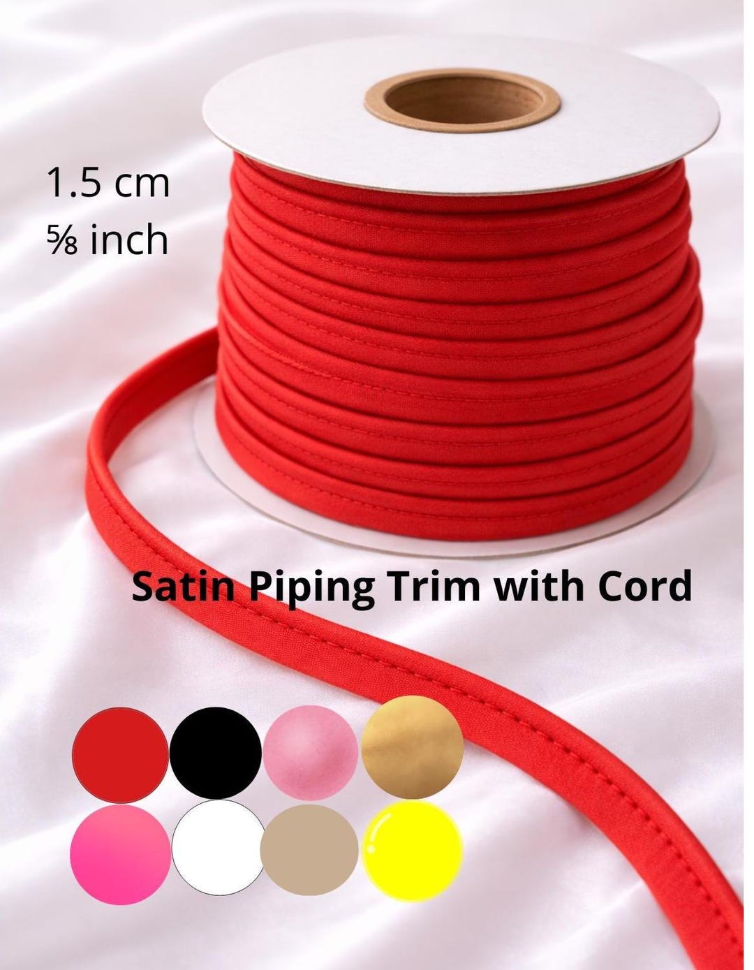 Satin Piping Trim With Cord 5/8 Inch (1.5 Cm) Wide, Sold by 2 Yards - Etsy