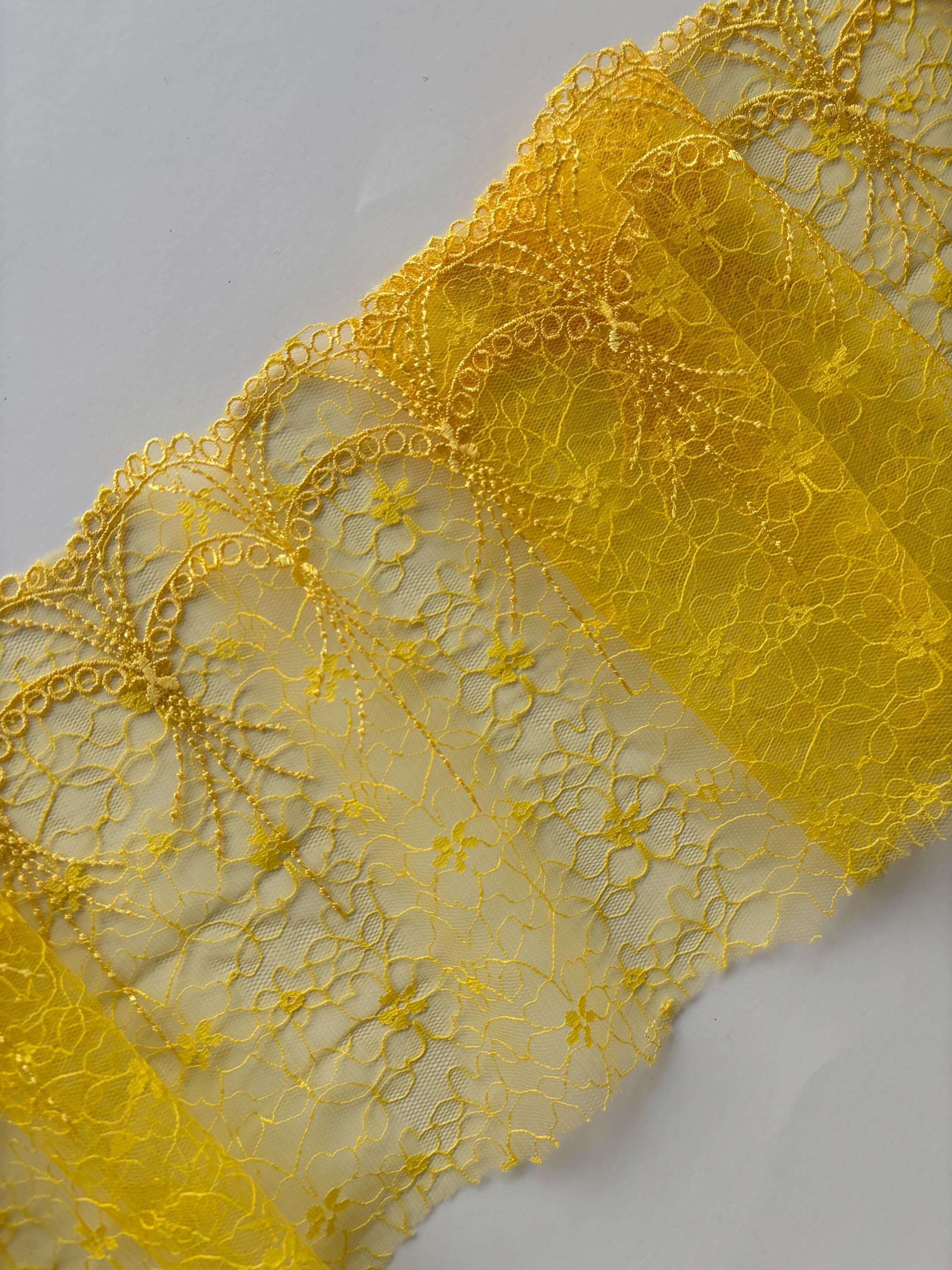 Yellow Embroidered Lace Trim 7 Inch (18 Cm) Wide, Non-stretch Floral ...