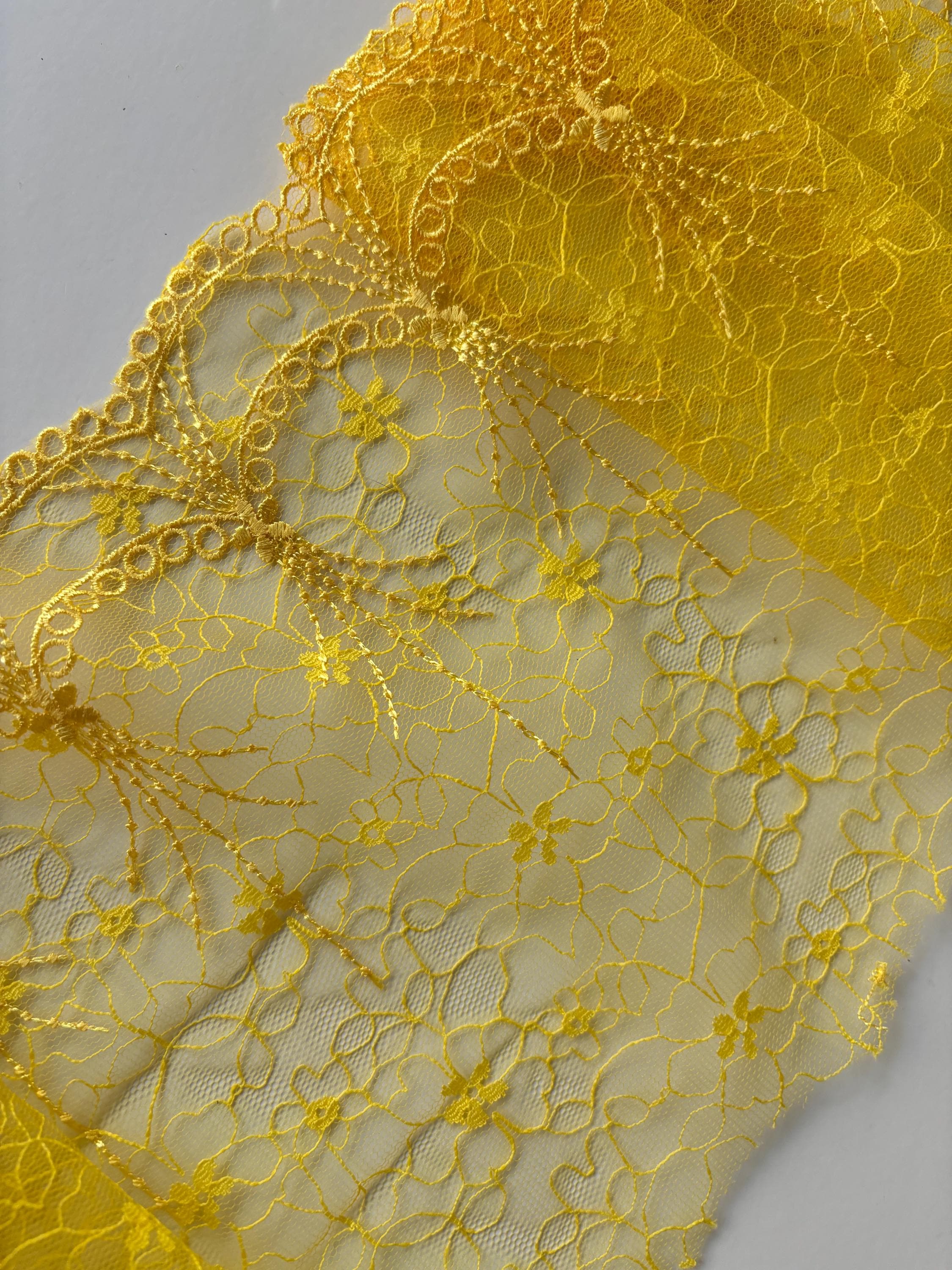 Yellow Embroidered Lace Trim 7 Inch (18 Cm) Wide, Non-stretch Floral ...