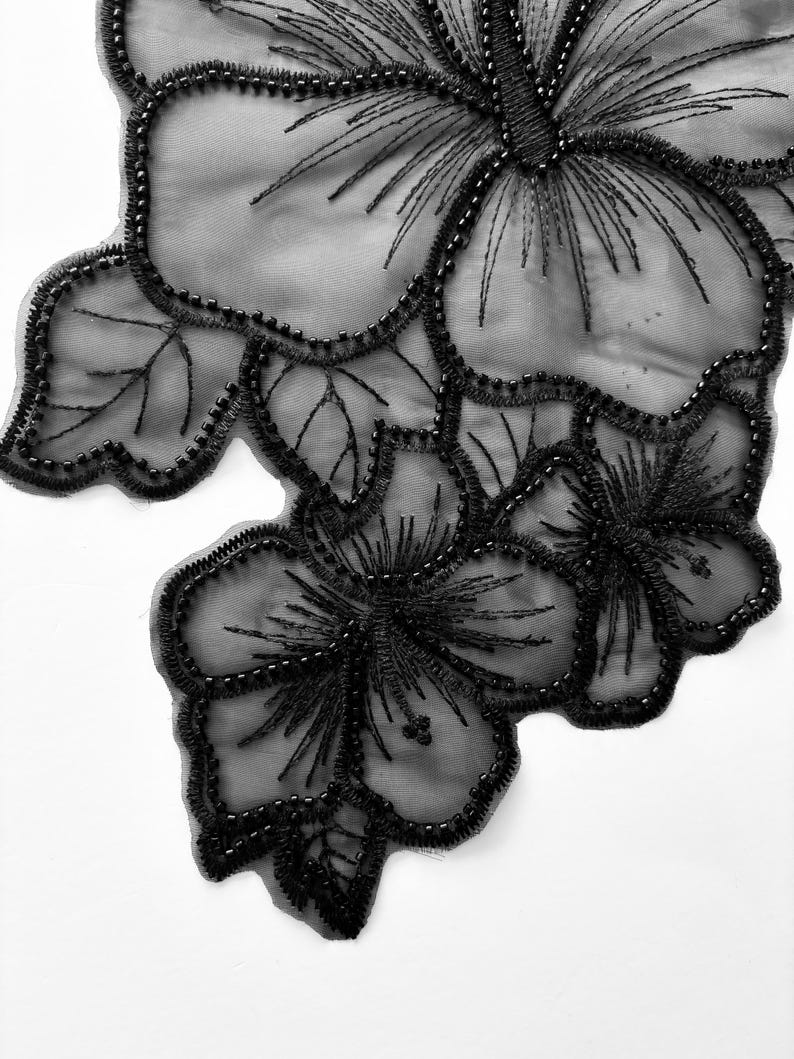 Black Floral Lace Applique Patch, Embroidered Motif for Dress, DIY ...