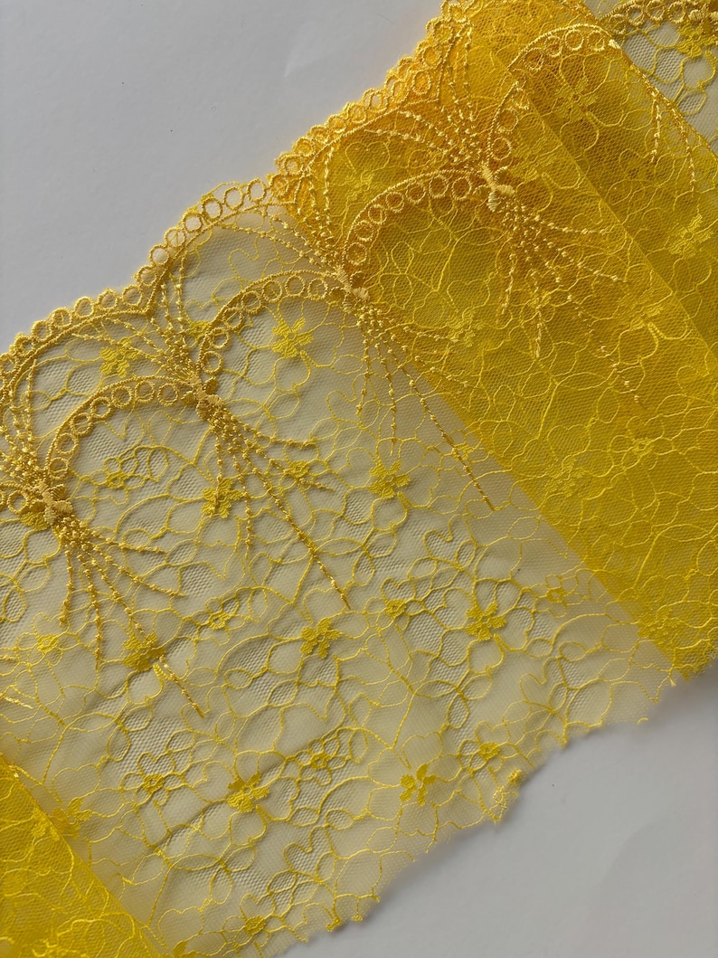 Yellow Embroidered Lace Trim 7 Inch (18 Cm) Wide, Non-stretch Floral ...