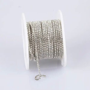 Silver Rhinestone Chain by Yard With Clear Crystal in Silver Setting-2. ...