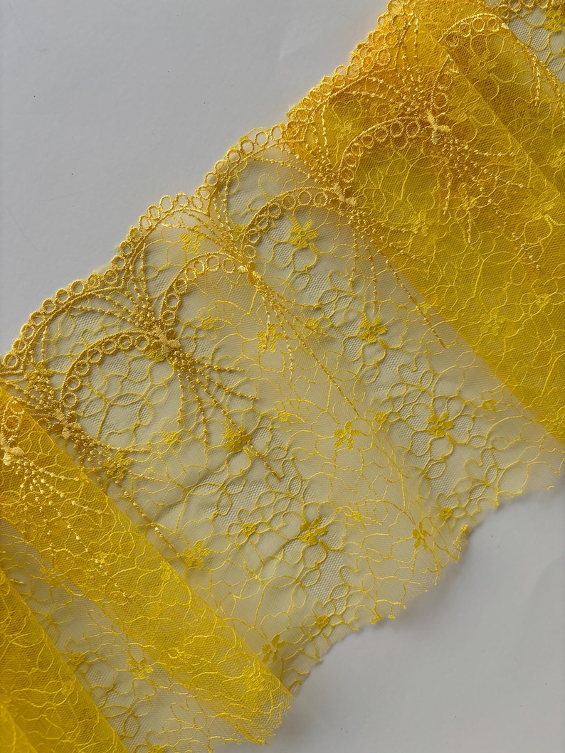 Yellow Embroidered Lace Trim 7 Inch (18 Cm) Wide, Non-stretch Floral ...