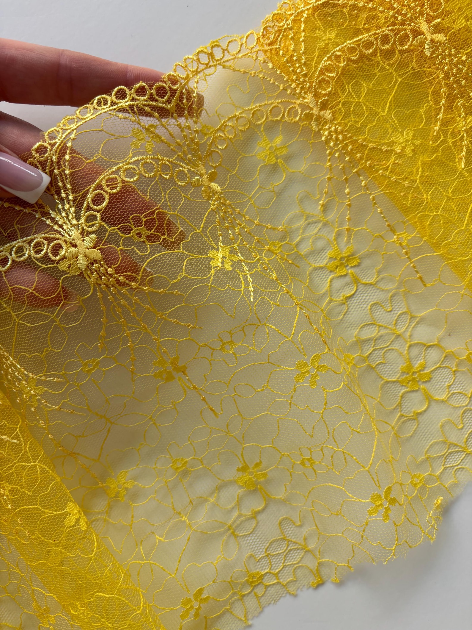 Yellow Embroidered Lace Trim 7 Inch (18 Cm) Wide, Non-stretch Floral ...