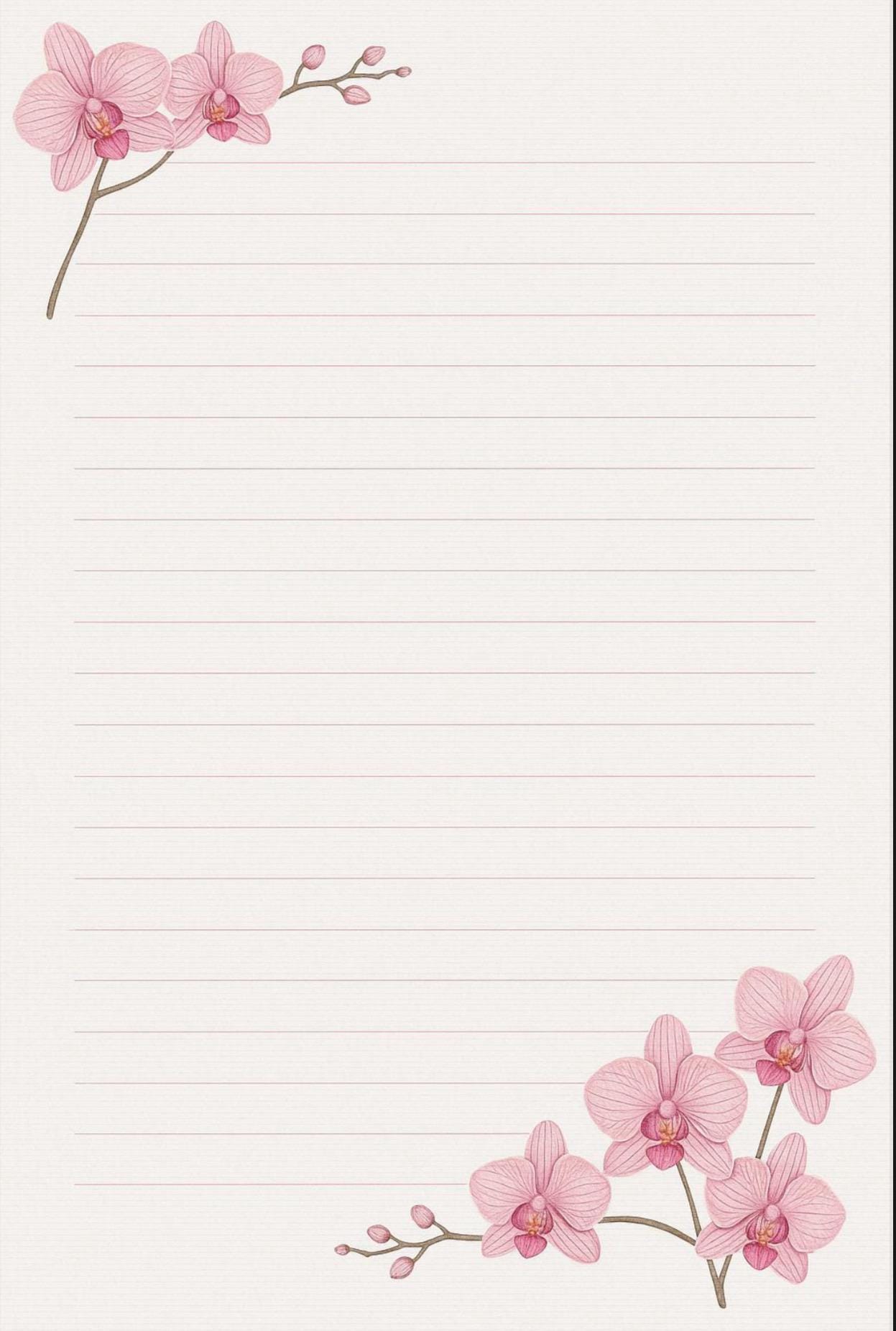 Printable Pink Orchid Writing Paper Lined Floral Stationery Template ...