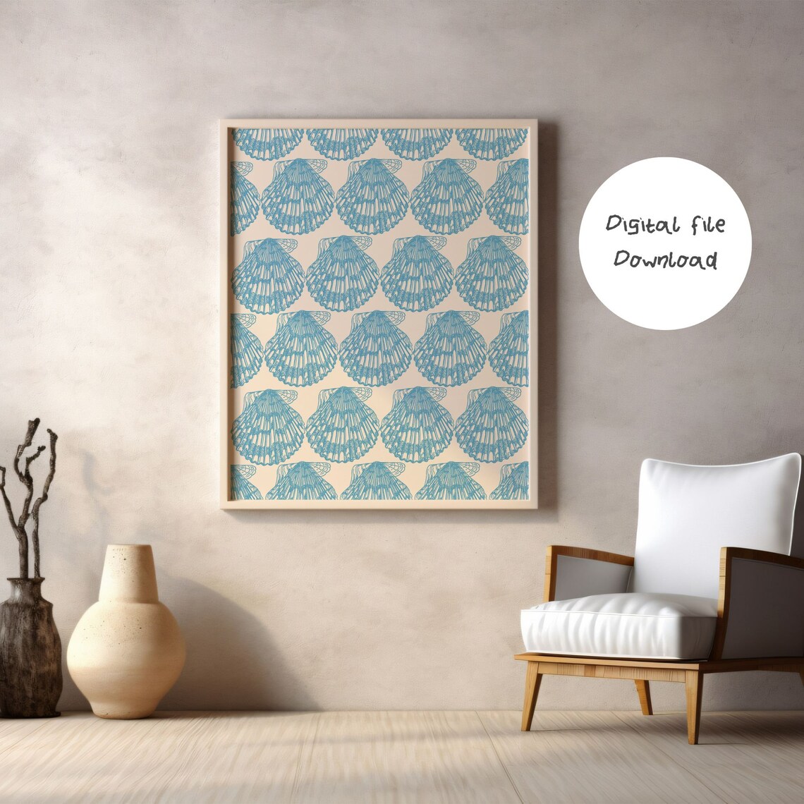 Seashells Seamless Pattern Printable Wall Art Minimalist Digital Print ...