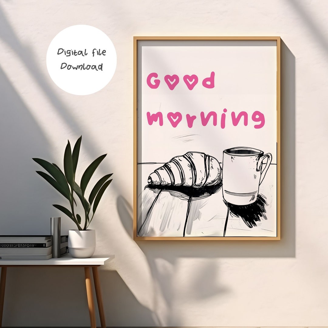 Croissant Wall Art Print Coffee Poster Digital Download Minimalist ...