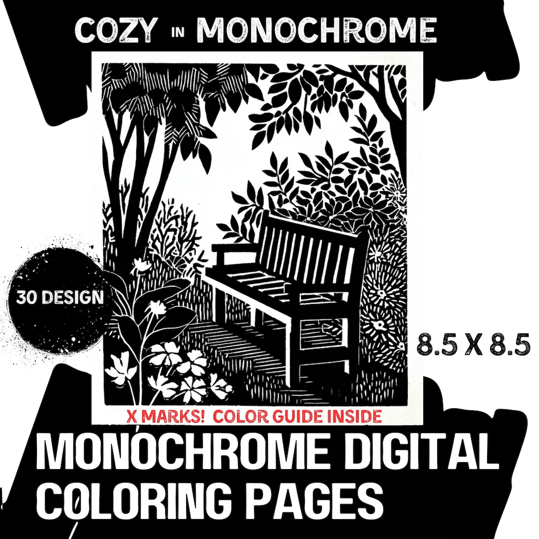 30 Cozy in Monochrome Coloring Pages | Mindful Designs (PDF Printable ...
