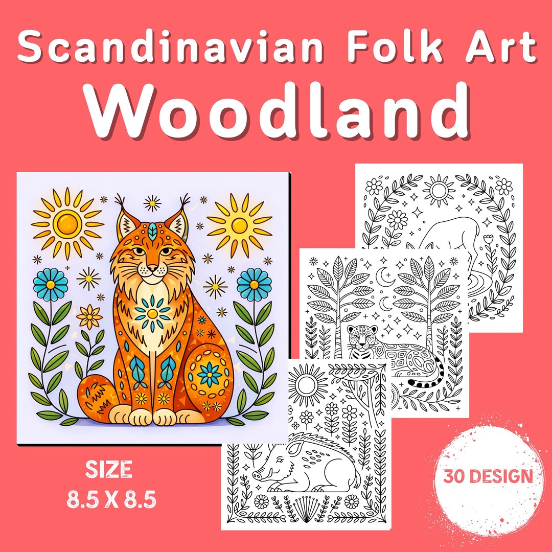 30 Woodland Scandinavian Folk Art Coloring Pages Nordic Floral & Folk ...