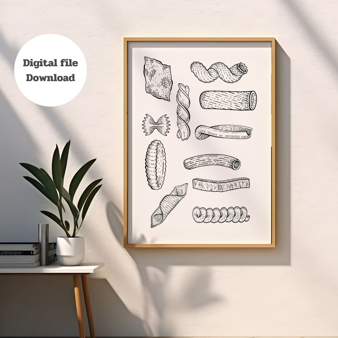 Types of Pasta Print, Kitchen Decor , Illustration Art , Minimalist ...