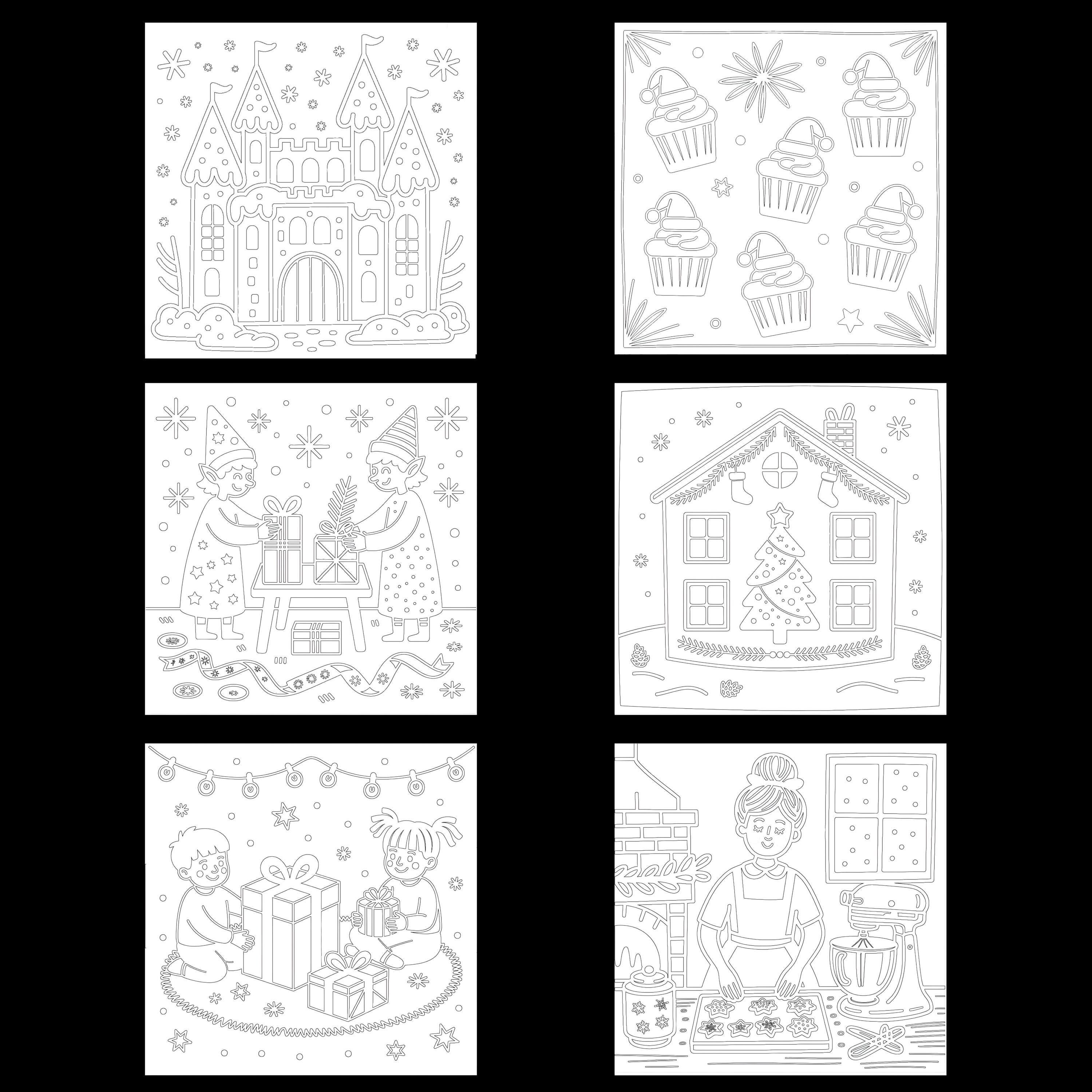 30 Monochrome Christmas Digital Coloring Pages Easy Single-color ...