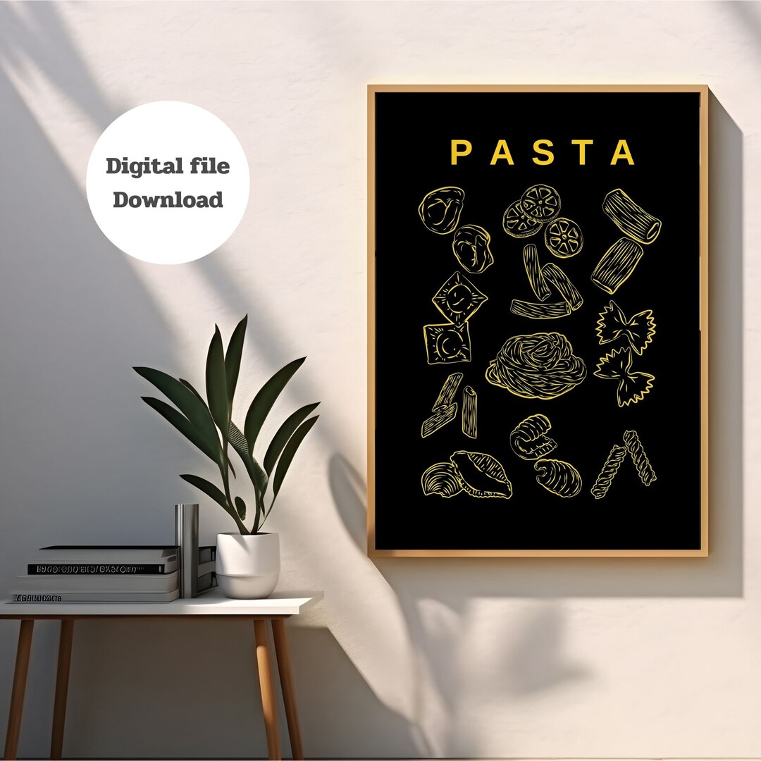 Types of Pasta Print, Kitchen Decor ,pasta Shapes Poster , Minimalist ...