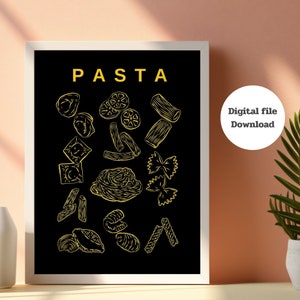 Types of Pasta Print, Kitchen Decor ,pasta Shapes Poster , Minimalist ...