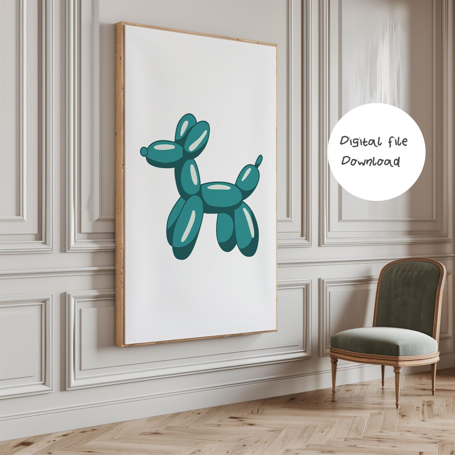 Green Balloon Dog Poster, Balloon Art ,retro Poster, Preppy Room Decor ...
