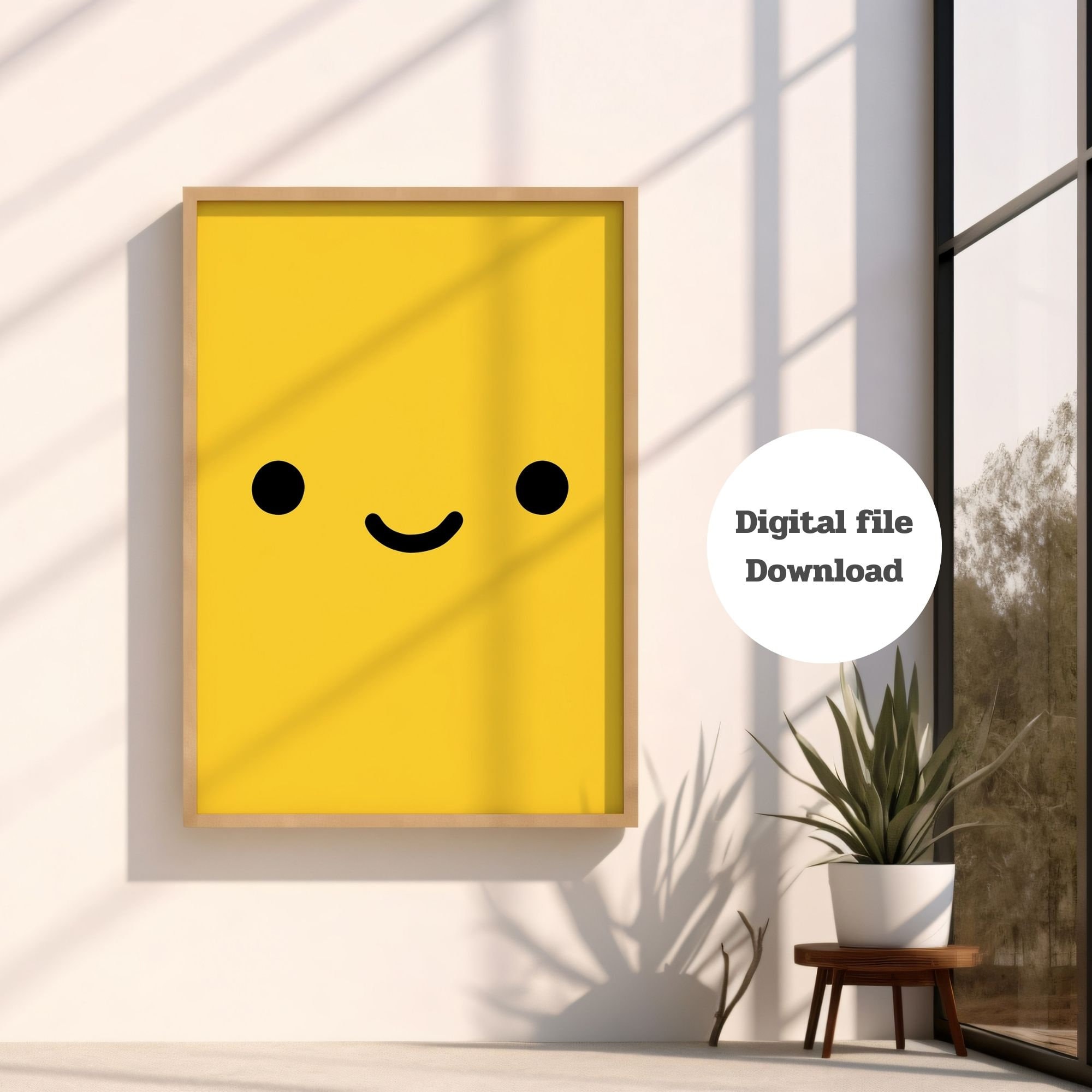Cute Smiley Face Print , Minimalist Print, Happy Face Gift Idea ...
