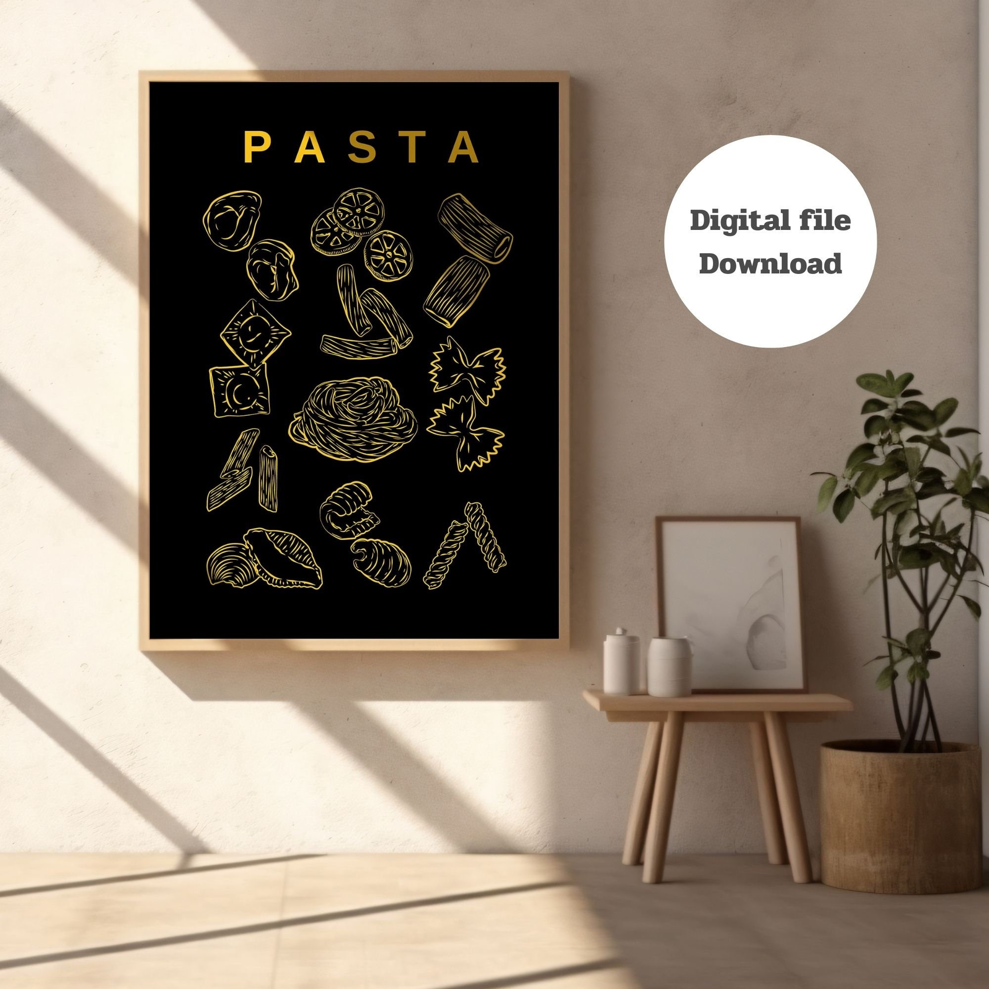 Types of Pasta Print, Kitchen Decor ,pasta Shapes Poster , Minimalist ...