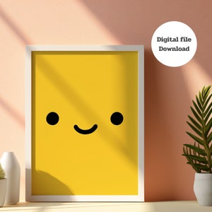 Cute Smiley Face Print , Minimalist Print, Happy Face Gift Idea ...