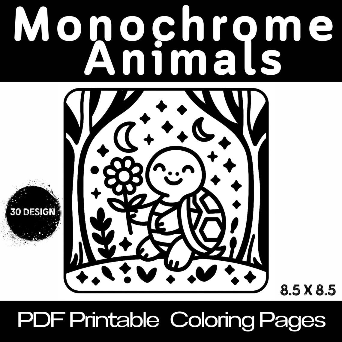 30 Monochrome Animals Coloring Pages, Minimalist Designs (PDF Printable ...