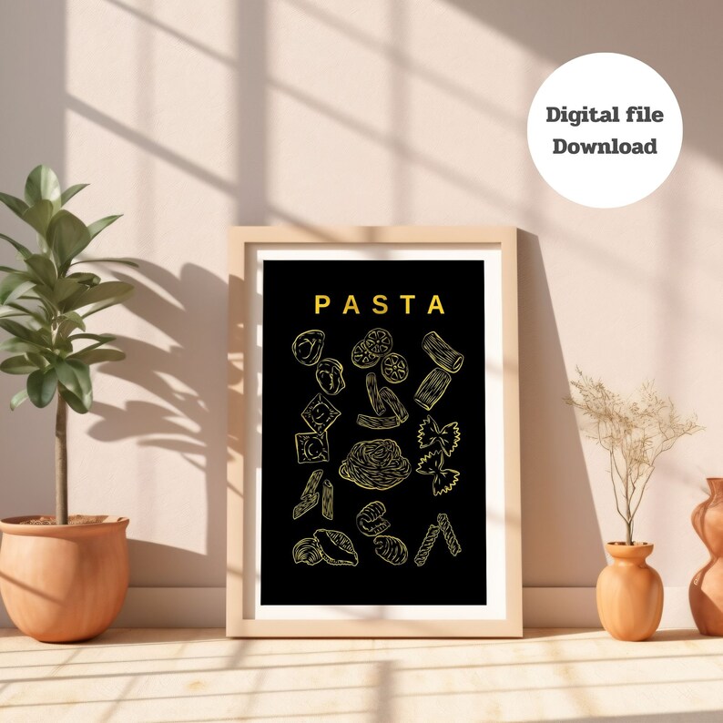 Types of Pasta Print, Kitchen Decor ,pasta Shapes Poster , Minimalist ...