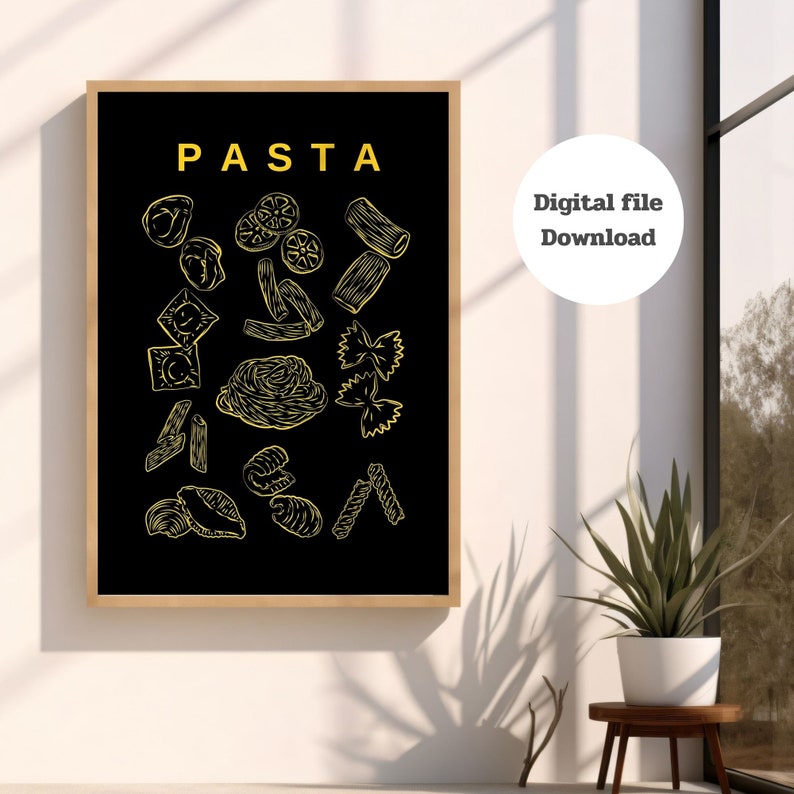 Types of Pasta Print, Kitchen Decor ,pasta Shapes Poster , Minimalist ...