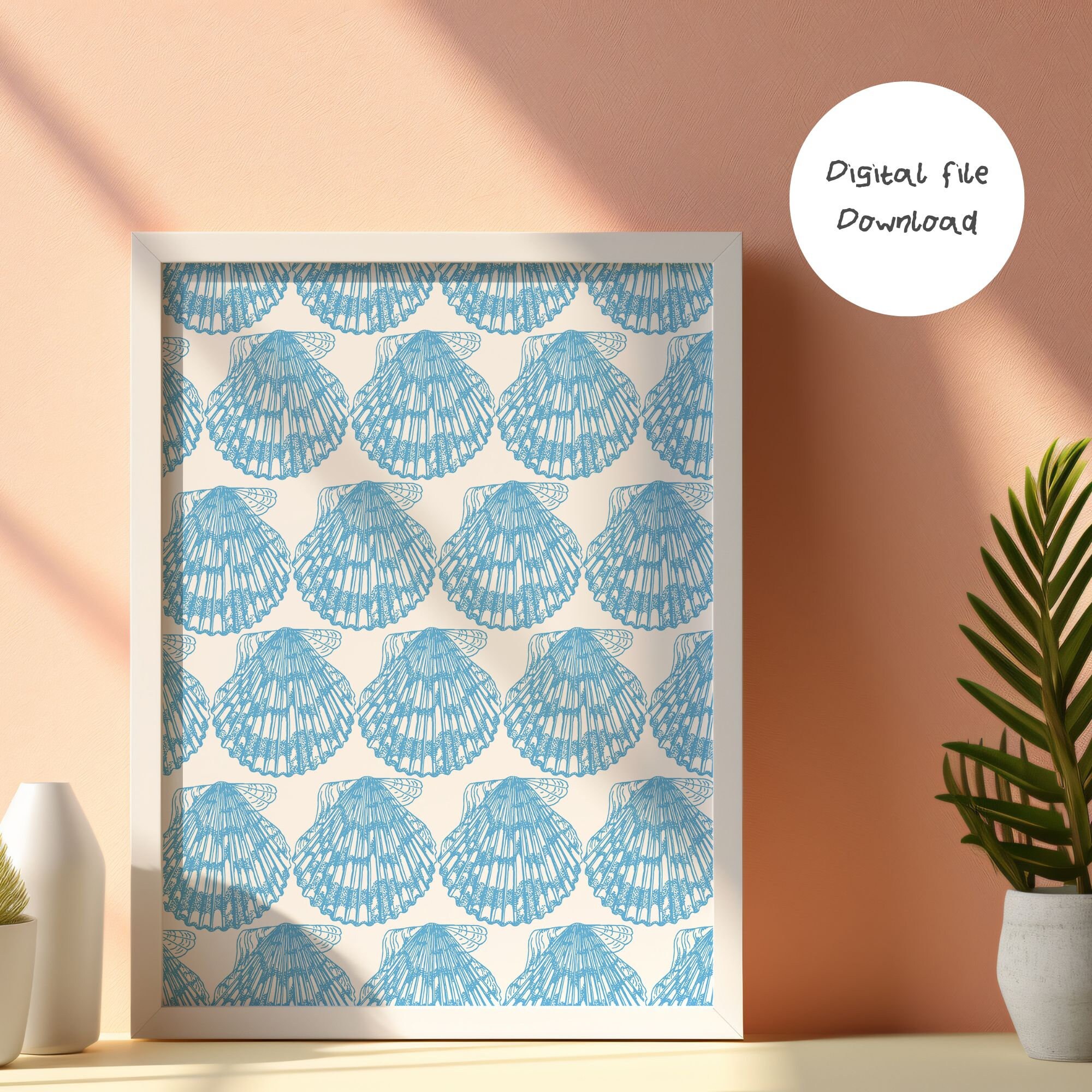 Seashells Seamless Pattern Printable Wall Art Minimalist Digital Print ...