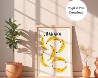 Banana Poster, Retro Banana Print, Banana Wall Art, Cafe Print, Kitchen ...