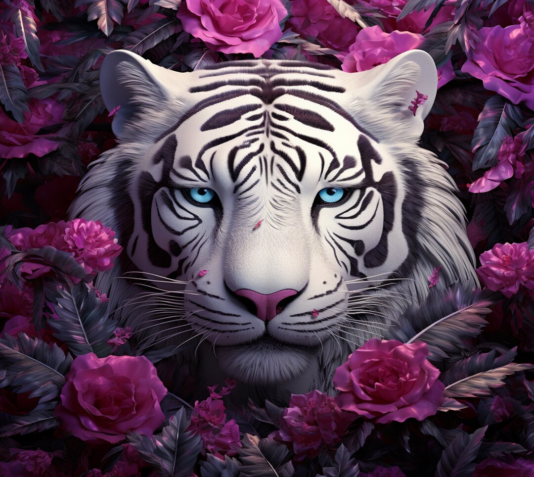 Beautiful Tiger With Pink Flowers Tumbler Wrap 20oz Png Skinny and ...