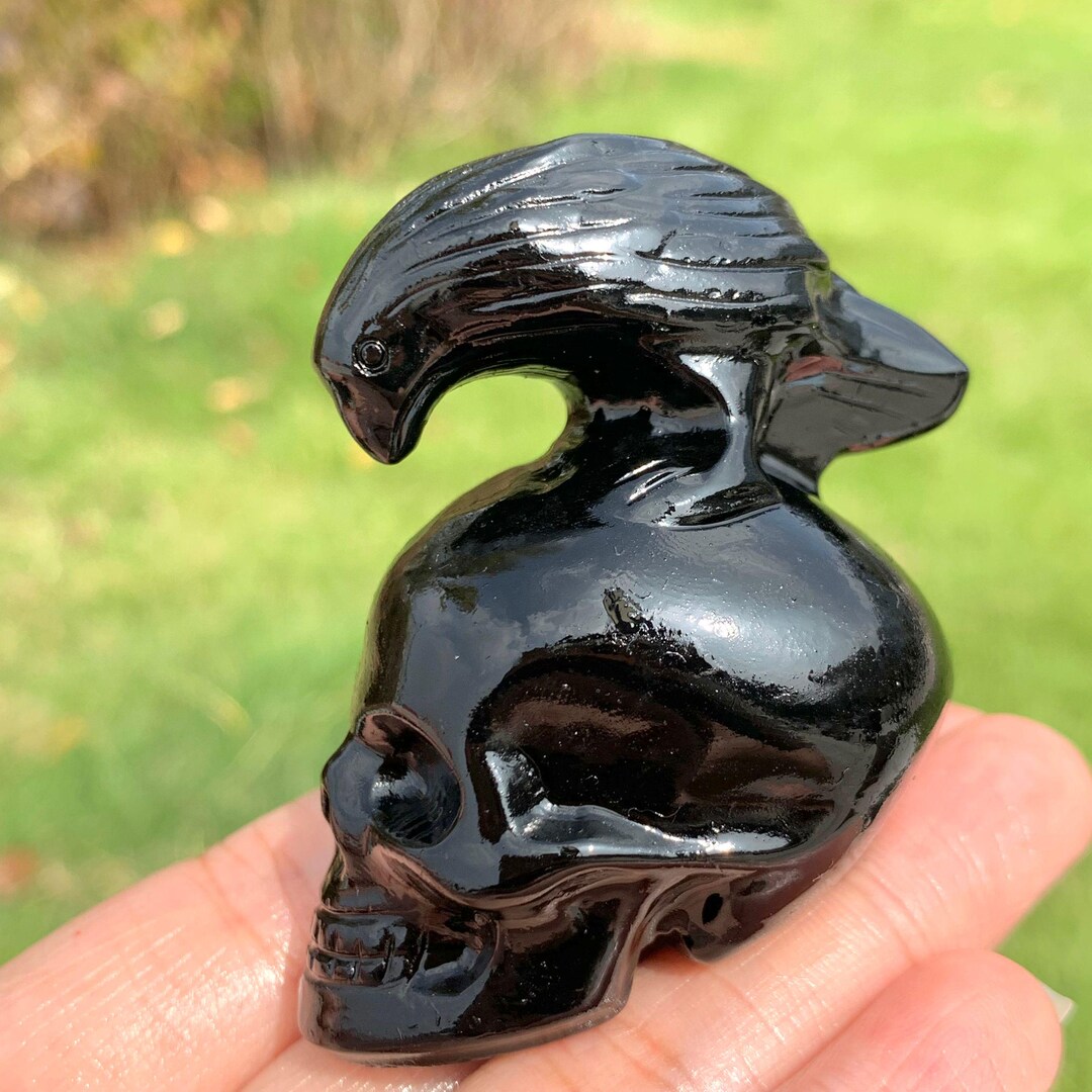 2inch Natural Hand-carved Black Obsidian Raven Sculpture Bird Crow ...