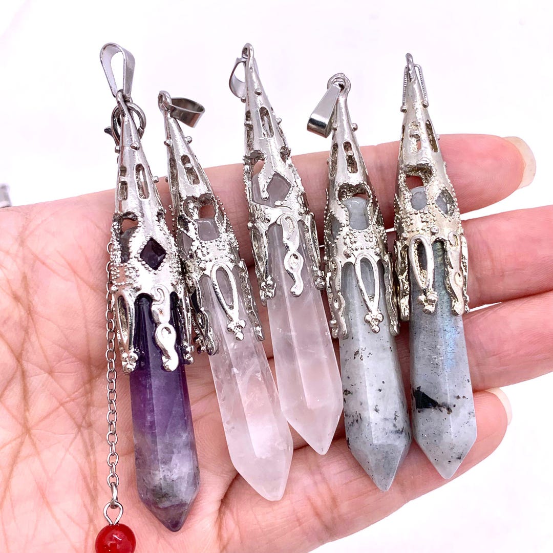 3pc Quartz Pendulum,natural Stone Point Pendulum Pendant,healing ...