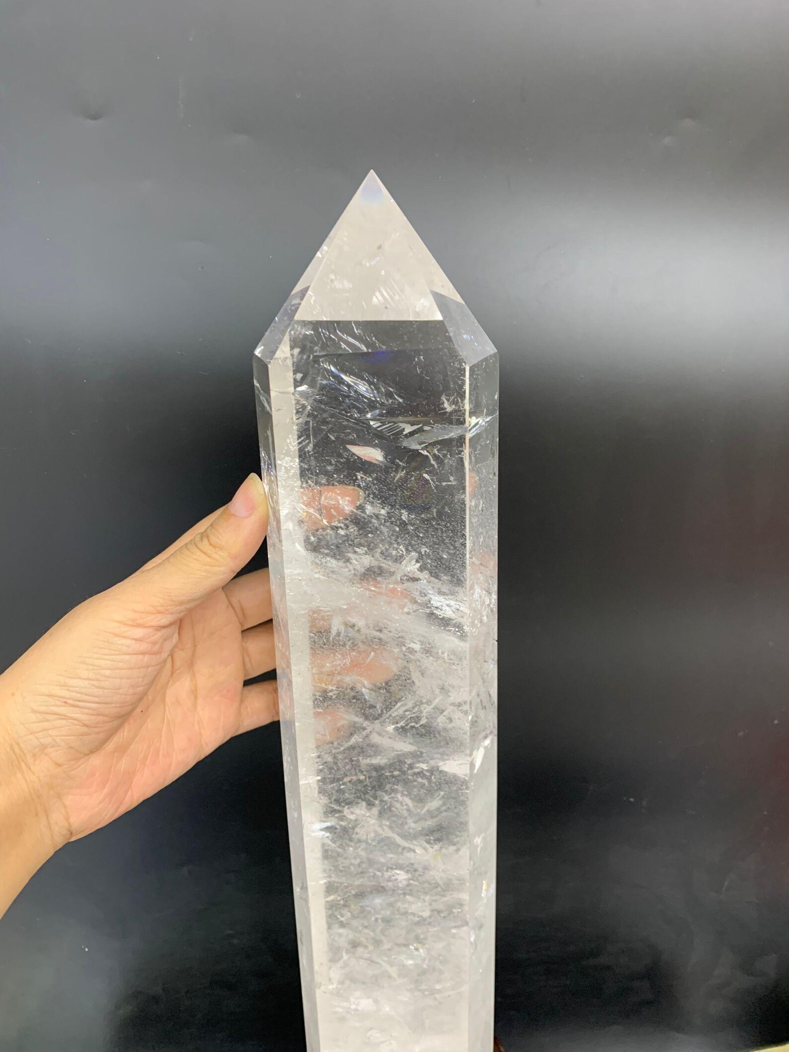 14 LB Top Natural Clear Obelisk Tower Quartz Crystal Wand Point Gift ...