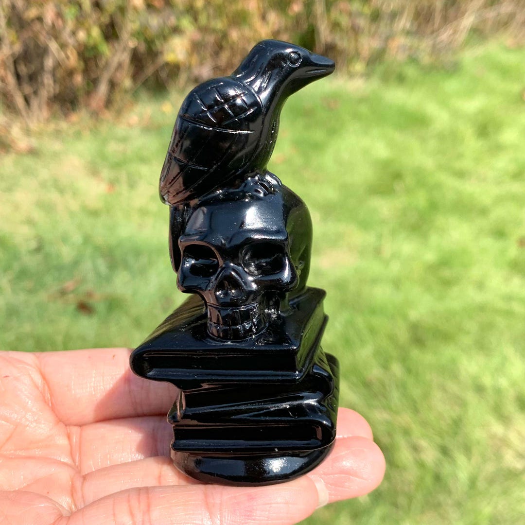 90mm Hand Carving Natural Obsidian Crow Animal Bird Quartz Crystal Carved Holiday Gift Mineral ...