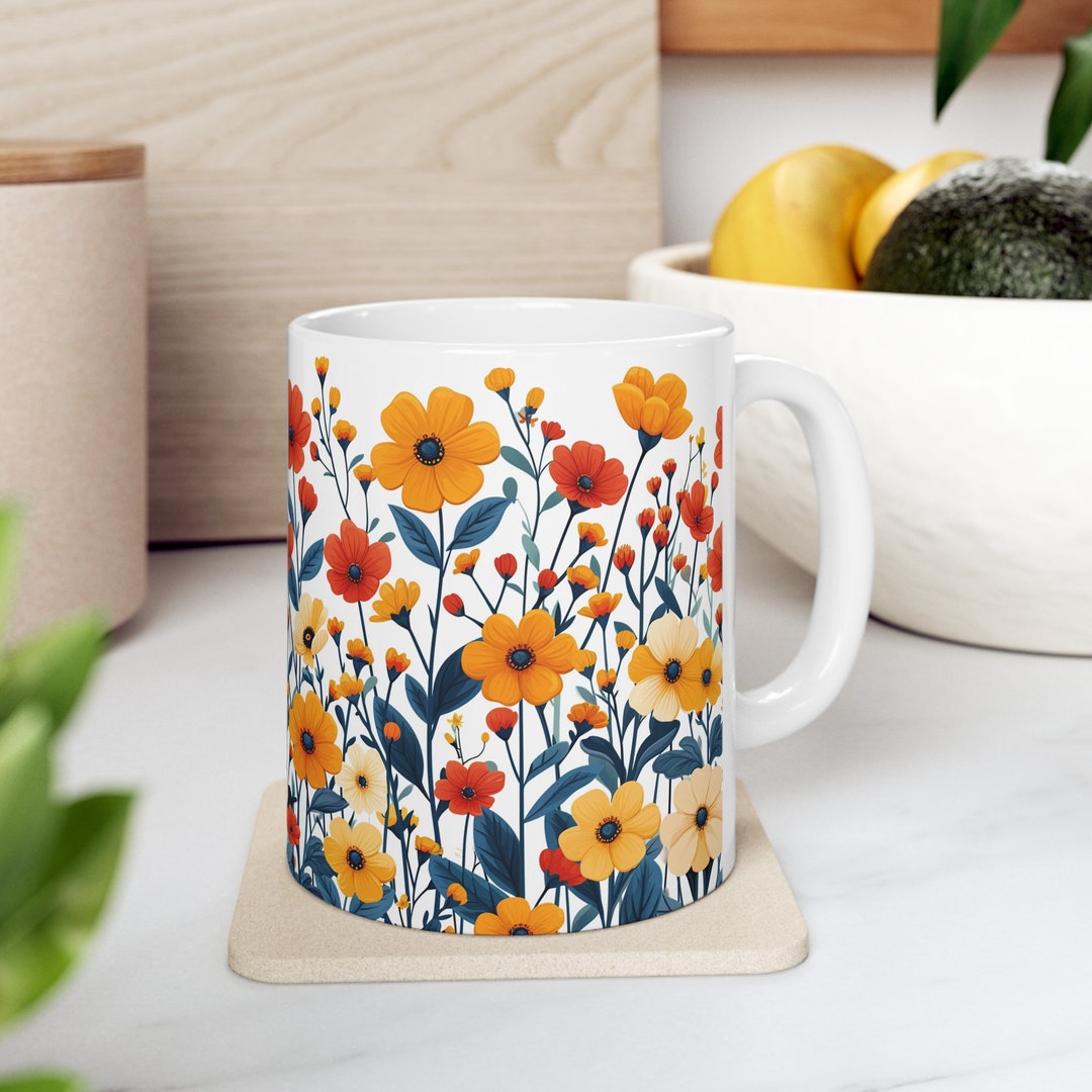 Blooming Wildflowers Mug, Pretty Coffee Mug, Ceramic Mug 11oz - Etsy