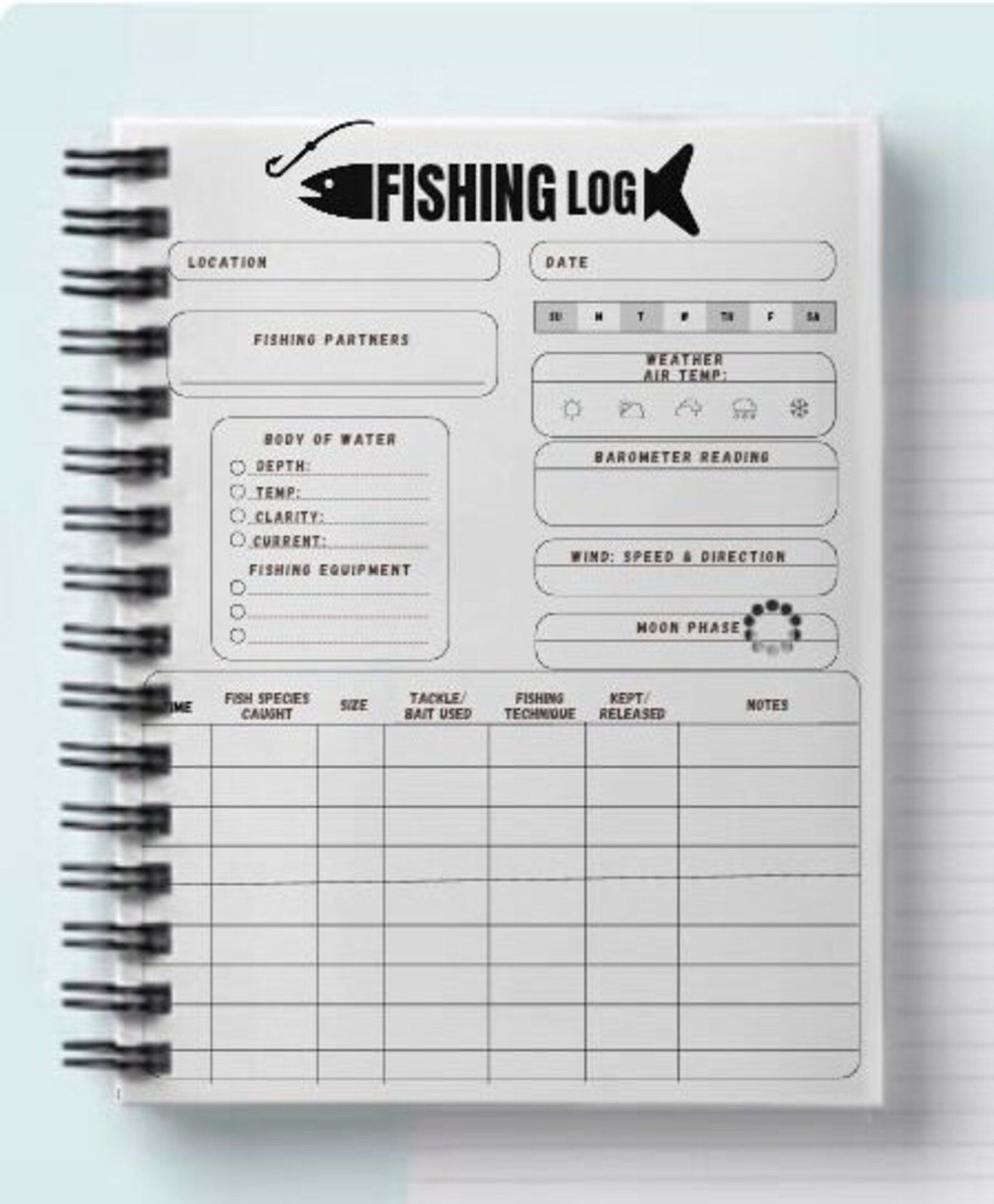 Fishing Log and Journal, Fishing Log Book Page, Fishing Catch Log ...